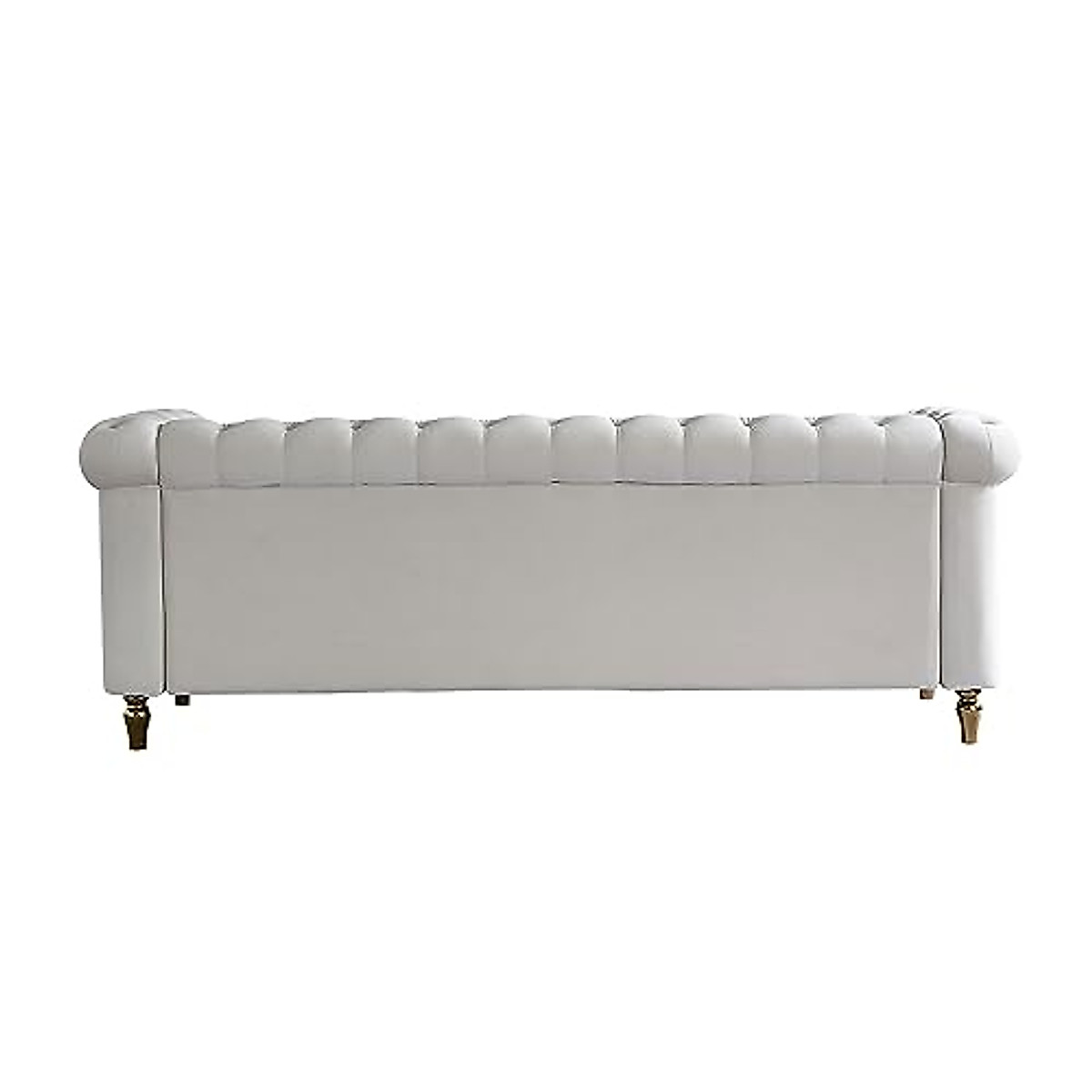 Goohome 84.65" Chesterfield Sofa, 3-Seater Velvet Deep Button Tufted Sofá Upholstered Love Seat Couches with Rolled Arm, Gold Strip Trim, for Bedroom Office Apartment Living Room Furniture, Beige
