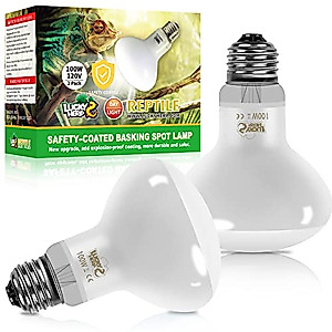 LUCKY HERP New Upgrade 100W Reptile Heat Lamp Bulb (3rd Gen, Safer), Amphibian Basking Spot Light Bulb, UVA Reptile Daylight Bulb for Turtle, Bearded Dragon, Lizard Heating Use (2 Pack)