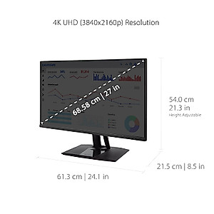 ViewSonic VP2756-4K 27 Inch 4K UHD IPS Ergonomic Monitor with Ultra-Thin Bezels, Color Accuracy, Pantone Validated, 60W USB C