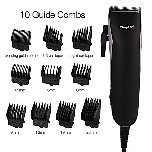 CkeyiN Hair Clippers for Men, Electric Hair Trimmer Corded Clipper Home Haircut & Grooming Kit with 10 Guide Combs 1 Scissor 1 Comb for Men Kids Barber