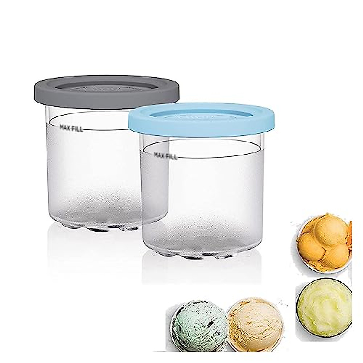 EVANEM 2/4/6PCS Creami Containers, for Ninja Creami Ice Cream Maker,16 OZ Ice Cream Storage Containers Bpa-Free,Dishwasher Safe Compatible with NC299AMZ,NC300s Series Ice Cream Makers,Gray+Blue-6PCS