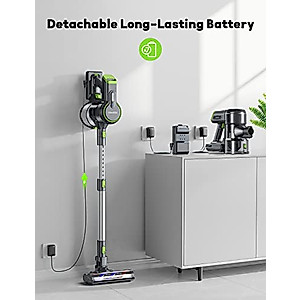Voweek Cordless Vacuum Cleaner, 6 in 1 Lightweight Stick Vacuum Cleaner with 3 Power Modes, LED Display, Up to 45min Runtime, Vacuum Cleaner for Hardwood Floor Pet Hair Home Car-Olive Green