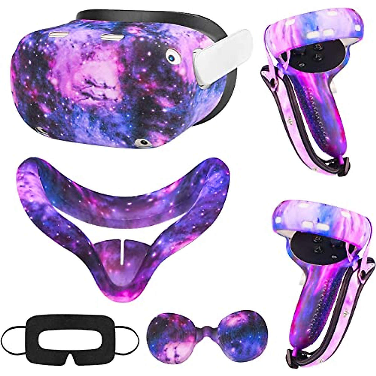 Relohas Accessories for Oculus Quest 2, VR Accessory Set for Meta Quest 2, Include Controller Grip Leather Cover, VR Shell Cover, Face Cover, The Best Gifts for Christmas and Halloween(Galaxy Purple)