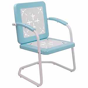Northlight 35" Square Outdoor Retro Tulip Steel Armchair, Blue and White
