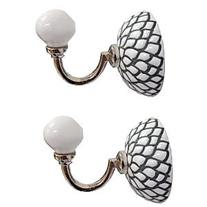 PARIJAT HANDICRAFT Set of 2 Ceramic Metal Wall Hooks Hanging Clothes Hat Coat Robe Hangers Metal Hook Door Hook Wall Mounted Single Hook Hanger.(White Color)