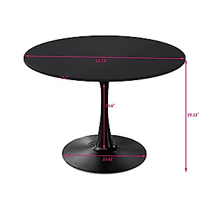 DKLGG 42" Modern Round Dining Table with MDF Table Top, Metal Base Pedestal Table Tulip Table Kitchen Table for 4-6 Person, Small Space Home, End Table Leisure Coffee Table, Black