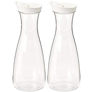 2 Pack - Large White (clear) Plastic Carafe Pitcher -Acrylic -BPA Free -57 oz.(1.7 LT.) - Durable - For Juice - Water - Wine - Iced Tea or Milk- Not Suitable for Hot Drinks - No Stickers! (2)