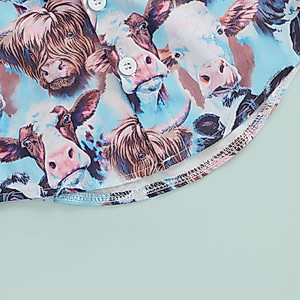 Toddler Kid Baby Boy Button Down Shirt Lapel Neck Short Sleeve Cow Printed T-Shirt Tops Casual Summer Tee 6M-5T (Blue Bull Head, 2-3T)