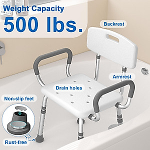 HOMLAND Shower Chair for Inside Shower with Arms and Back, FSA/HSA Eligible 500 lbs Heavy Duty Shower Seat for Bathtub, Height Adjustable Safety Bath Seat for Elderly, Adults, Handicap and Disabled