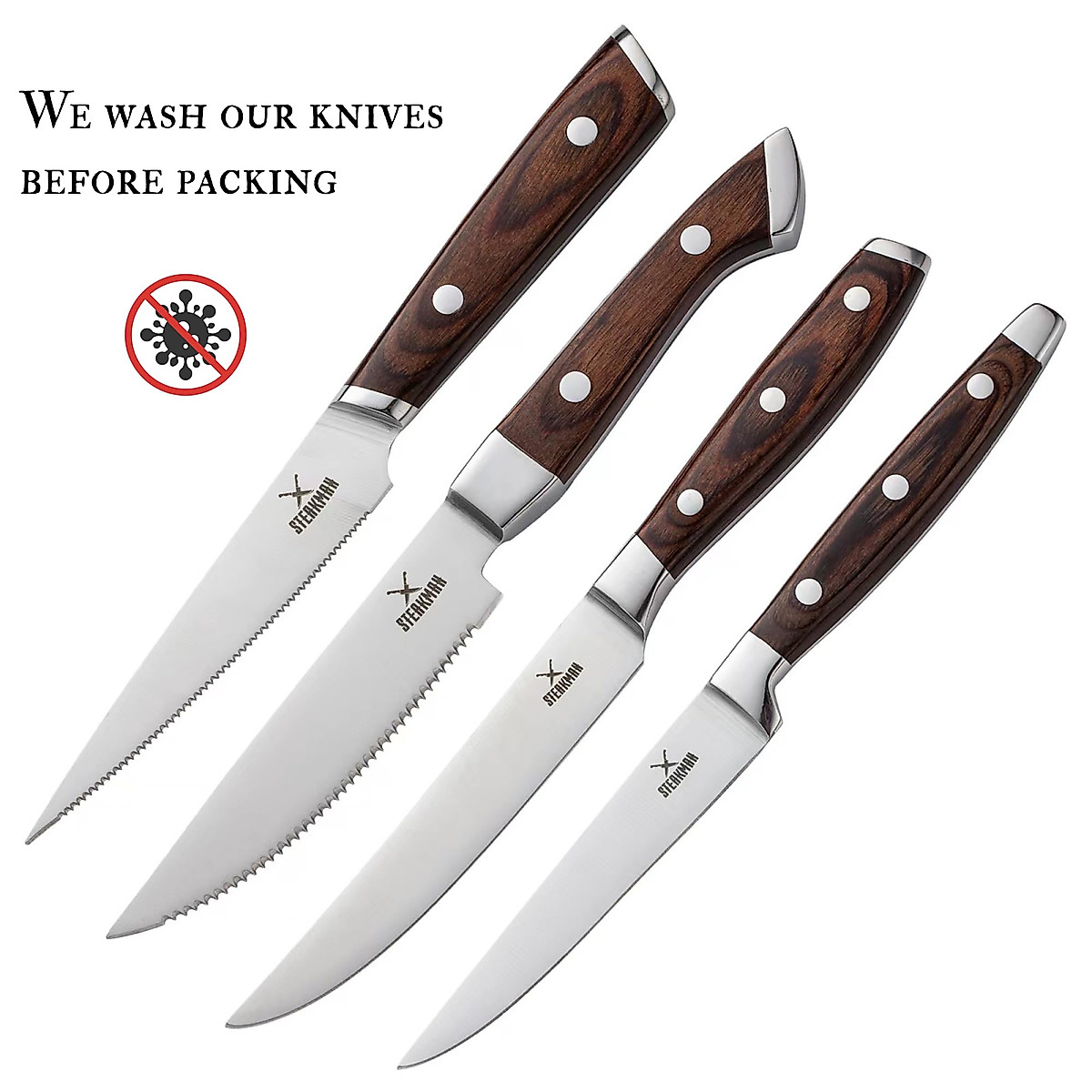 Kitchen Easter Gifts - Steak Knife Set - Unique Present in Wooden Gift Box - Gift Idea for Men Women Wife Husband Dad Mom Adults – Wooden Handles Knives - Gifts for Birthday Anniversary Wedding