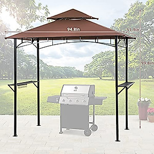 Grill Gazebo,8'x 5' BBQ Canopy,Double Tiered Grill Canopy Barbecue Gazebo for Outdoor Patio Backyard