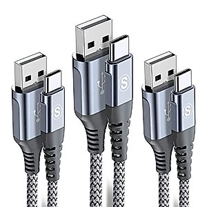 sweguard USB Type C Cable 3.1A Fast Charging [3Pack,6.6ft], USB-A to USB-C Charger Nylon Braided Cord for Samsung Galaxy S21 S20 S10 S9 S8 Plus,Note 20 10,A02S A32 A71,LG stylo 6,Moto G-Grey