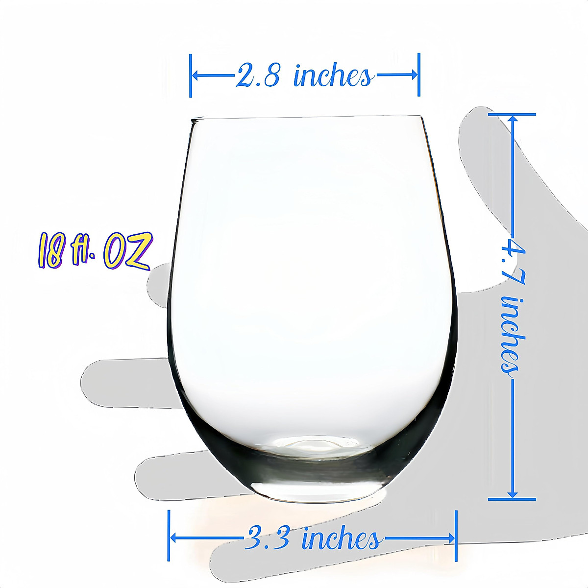AtMU Basic Stemless Wine Glasses Set of 12, 18 fl. oz Dishwasher Safe, All Purpose Wine Glasses for Cocktails, Coffee and Spritzers, Exellent for Family, Party and Business
