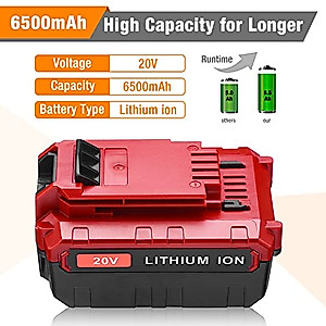 LORDONE 6500mAh PCC685L Battery Compatible with Porter Cable 20V Battery for PCC680L PCC682L PCC685LP PCC681L PCC660B PCC790B Battery with Porter Cable 20V Charger Power Tools Battery（2Packs）