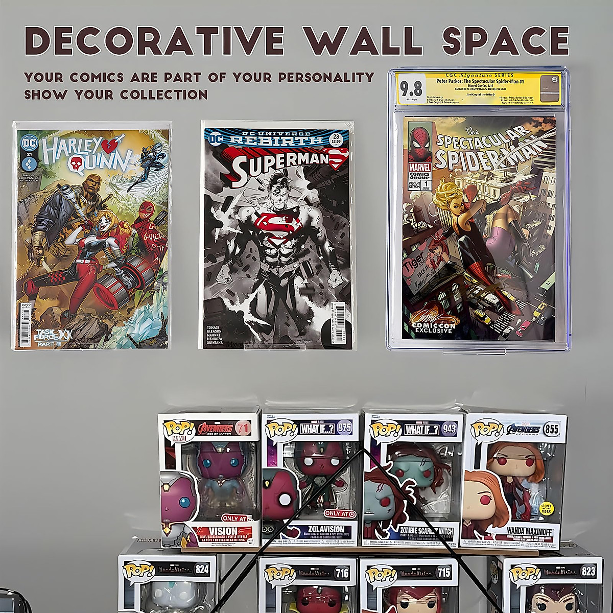 12pcs Clear Floating Comic Book Display Shelves, Comic Book Shelf Stand Wall Mount Display, Comics Books Case Frame Holder, Comic Book Showcase Display Case