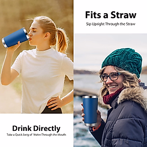 DOMICARE 20oz Stainless Steel Tumbler Bulk with Lid, Double Wall Vacuum Insulated Travel Mug, Powder Coated Coffee Cup (Dark Blue, 1)