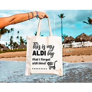 GXVUIS This Is My Aldi Bag That I Forget Aldi Time Canvas Tote Bag for Women Aesthetic Reusable Grocery Shopping Bags White