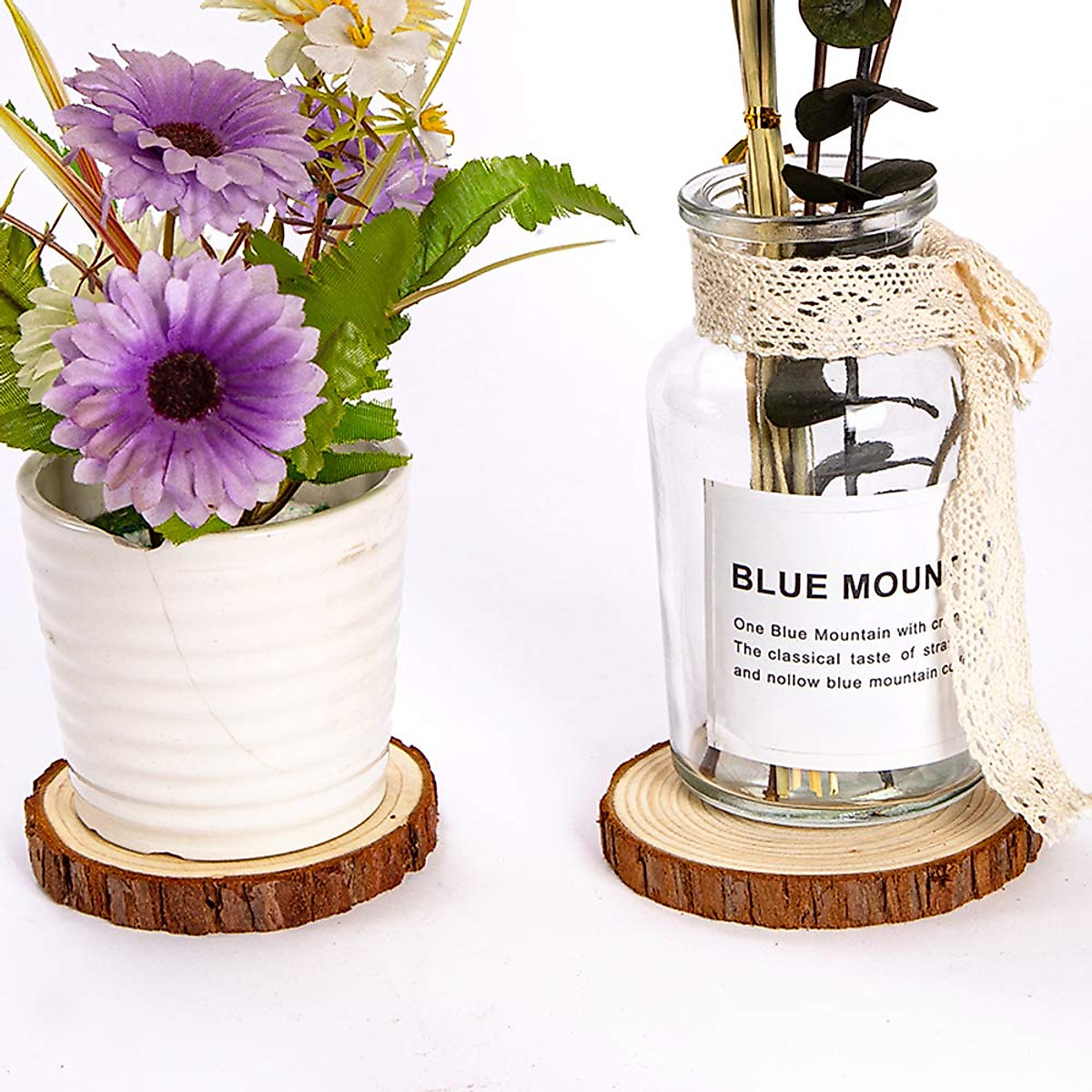 SENMUT Natural Wood Slices 20 Pcs 3.5-4 Inch Wooden Circles Crafts Wood Coaster Christmas Ornaments Unfinished Wood Rounds for Crafts and DIY Arts Wood Kit PreInstalled with Small Eye Screws