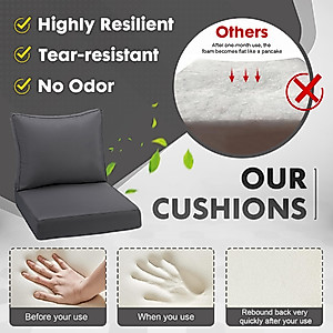 HERMOCE Outdoor Deep Seating Cushion Set, 24" x 24", Waterproof & Fade Resistant Patio Furniture Cushions with Handle, Deep Seat and Back Cushion for Chair and Sofa (3, Grey)