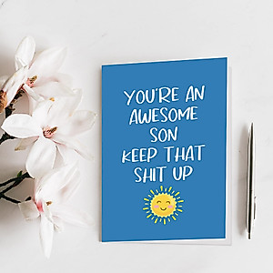 Qiliji Funny Son Greeting Card, Son Birthday Card, Son Graduation Card, You're An Awesome Son Keep That Shit Up