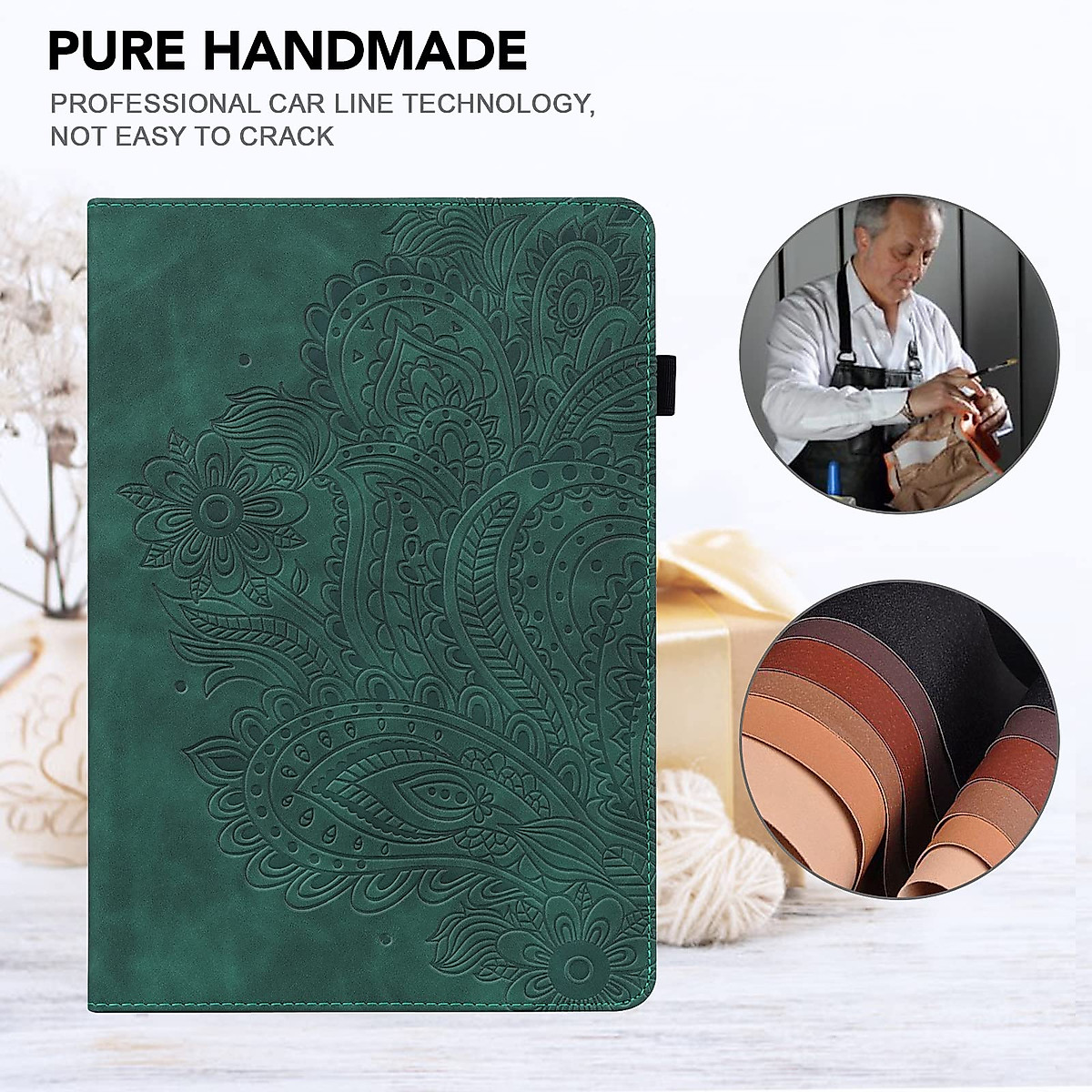 VODEFOX Case for Xiaomi Redmi Pad SE 11 inch 2023 Released,PU Leather Flip Embossed Flower Stand Case Cover with Card Solt Protective Cover for Redmi Pad SE Tablet - Green