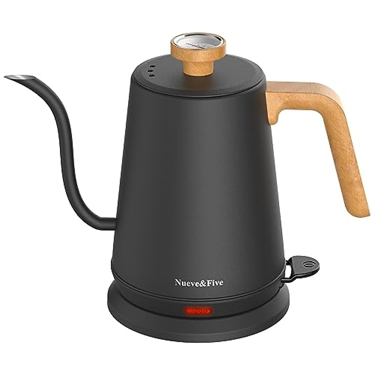 Nueve&Five Gooseneck Electric Kettle with Thermometer， Black Electric Kettle 1L with Auto Shut-Off，1000W Hot Water Kettle of Stainless Steel， Pour Over Kettle for Coffee & Tea