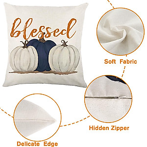 Vellibring Fall Pillow Covers 20 x 20 Inch Blue Pumpkins Throw Pillow Covers for Farmhouse Autumn Cushion Covers Thanksgiving Pillow Case for Indoor Home Bedroom Sofa Decor