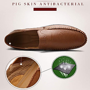 Lapens Men's Driving Shoes Premium Genuine Leather Fashion Slipper Casual Slip On Fashion Sneakers Breathable Mules Sandals Loafers Shoes LPMLFS1588-RB45 Red/Brown