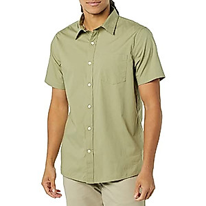 Goodthreads Men's Standard-Fit Short-Sleeve Stretch Poplin Shirt, Light Olive, X-Large