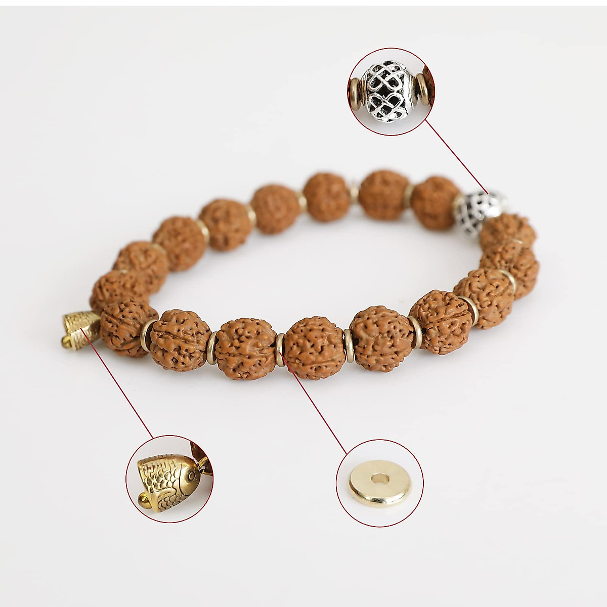 Authentic Rudraksha Mala 5face - Rudraksha bracelet(11mm)-Suitable for yoga, meditation and wearing - No chemical, wax and color treatment - Imported from Nepal
