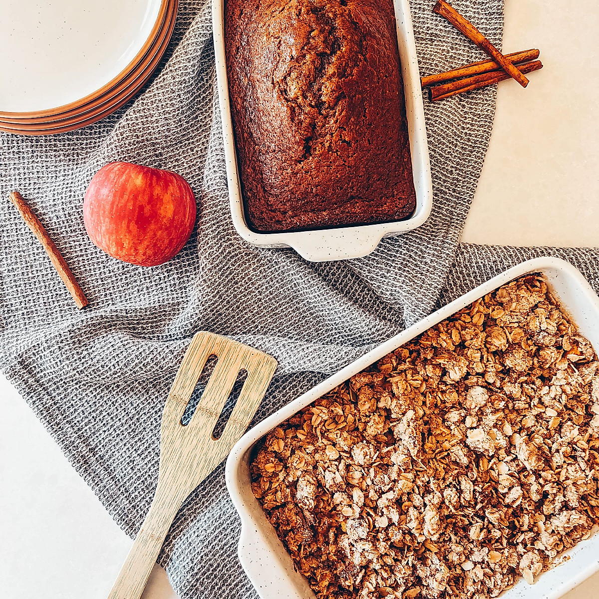 Mora 7x11in & Loaf Baking Dishes - Porcelain Casserole & Bakeware, Oven-to-Table, Freezer Safe - Set of 2, White