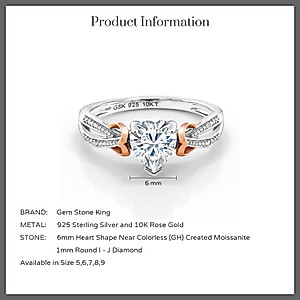 Gem Stone King 925 Silver and 10K Rose Gold 6MM Heart Shape Gemstone Birthstone and Diamond Engagement Ring | Wedding Anniversary Promise Ring For Women | Available In Size 5, 6, 7, 8, 9