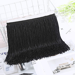10 Yards Sewing Fringe Trim - Fringe Tassel 15cm Width for Skirt Wedding Dress Lamp Shade Decoration(Balck)