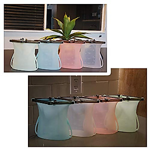 Reusable Silicone Bag, Food Storage, Leak-Proof, foldable, Freezer Airtight Seal 2 bags (Light Pink)