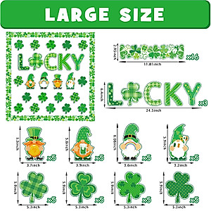 Kepeel 95 Pieces St. Patrick's Day Shamrocks Cutouts Bulletin Board Decorations, St. Patrick’s Lucky Gnome Paper Cutouts Bulletin Trim Board Border Stickers for Holiday Classroom School Supplies