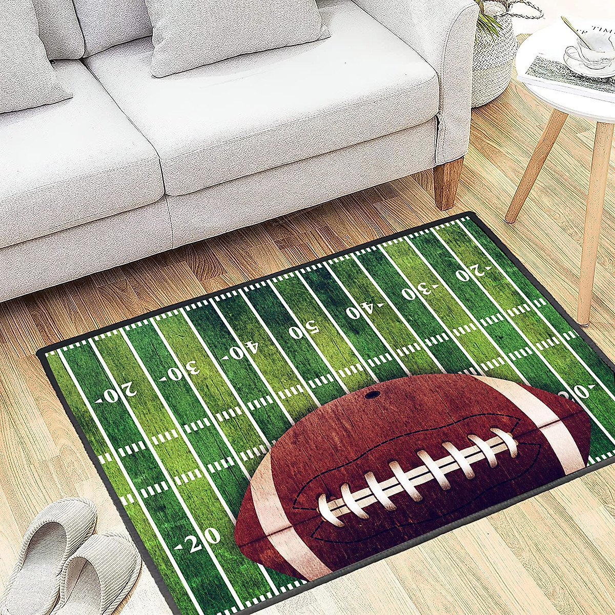 Sports Area Rug,Retro American Football Field and Rugby Floor Mat Non-Slip Doormat Living Dining Dorm Room Bedroom Decor Carpet 24X16inch