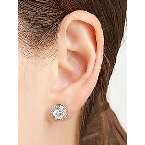 Amazon Essentials Sterling Silver Cubic Zirconia Halo Stud Earrings,Rhodium Over Sterling Silver, (previously Amazon Collection)