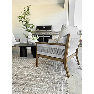 Nathan James Kayden Bohemian Wooden Upholstered Armchair, Outdoor Lounge Chair with Removable Cushion Covers and Solid Acacia Wood Frame, Light Brown