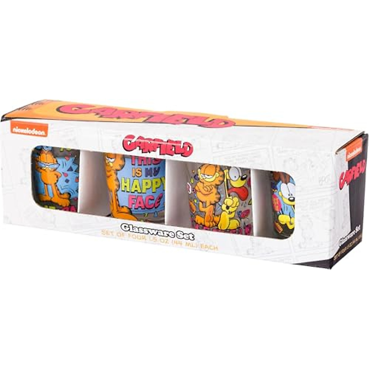 Silver Buffalo Garfield Poses 4 Pack Mini Glass Set Featuring Garfield and Odie, 1.5 Ounces