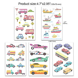 Konsait 82PCS Vehicles Temporary Tattoos Car Fake Tattoo Stickers for Kids Children Girls Boys Party Favors Supplies Kids Birthday Party Bag Filler