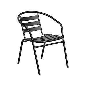 Flash Furniture Lila 4 Pack Black Metal Restaurant Stack Chair with Aluminum Slats