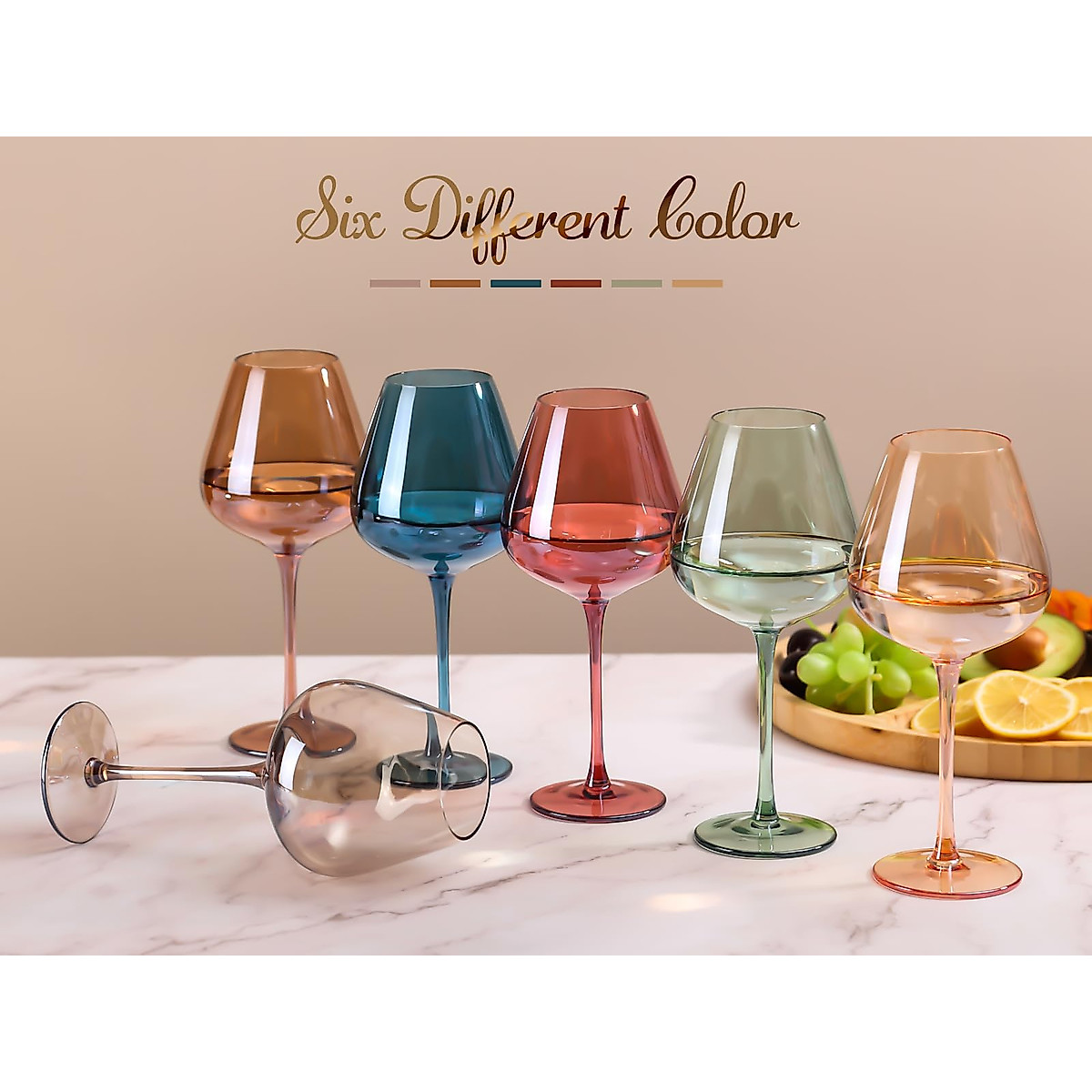 Physkoa Colored Wine Glasses Set 6-18oz HandBlown Multicolor Wine Glasses With Long Stem&Large Bowl,Stemmed Colorful Stemware,Mothers Day Gifts