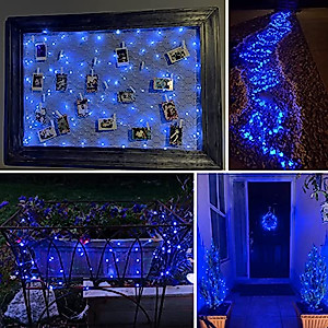 Solar String Lights Outdoor, 4-Pack Each 72FT 200 LED, Solar Twinkle Lights Outdoor Waterproof with 8 Modes, Copper Wire Solar Fairy Lights for Tree Outside Decorations (Blue)