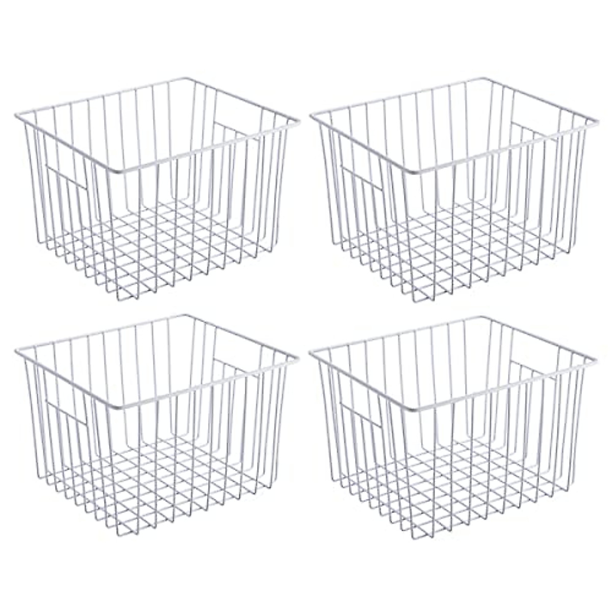 Slideep Freezer Baskets Storage Basket Organizers, Deep Wire Farmhouse Bins Container with Handles for Kitchen, Pantry, Cabinet, Car, Bathroom Pearl White, 4 Pack