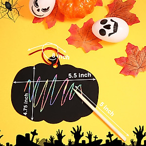 Outus 96 Pieces Halloween Scratch Paper, Halloween Pumpkins Crafts with Rainbow Colors, Halloween Pumpkins Art Paper Crafts Kit, Pumpkin Ornaments