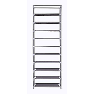 Mandorra 10 Layer 9 Grid Shoe Rack Shelf Storage Closet Organizer Cabinet Multiple Colors (Pink)