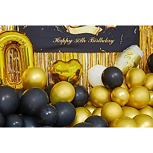 50th Birthday Party Decorations to 50 Years Old Party Supplies for Men with Balloons Garland kit, 50th Birthday Backdrop, Happy Birthday Banner, Foil Balloons and Curtains