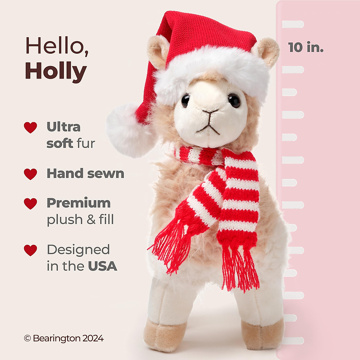 Bearington Holly The Holiday Llama Christmas Plush, 10 Inch Llama Stuffed Animal, Ideal Christmas Llama Gift for Toddlers, Kids & Teens