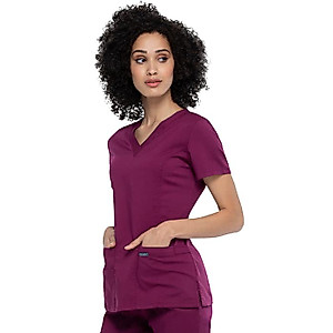 Sanibel Scrubs Stretch V-Neck Top (Wine, M)