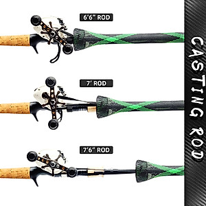 SF Standard Casting Fishing Rod Sock Fishing Rod Sleeve Rod Cover Braided Mesh Rod Protector Pole Gloves Fishing Tools Green-Black-2PCS Fit Casting Rod 6-1/2FT to 7-1/2FT